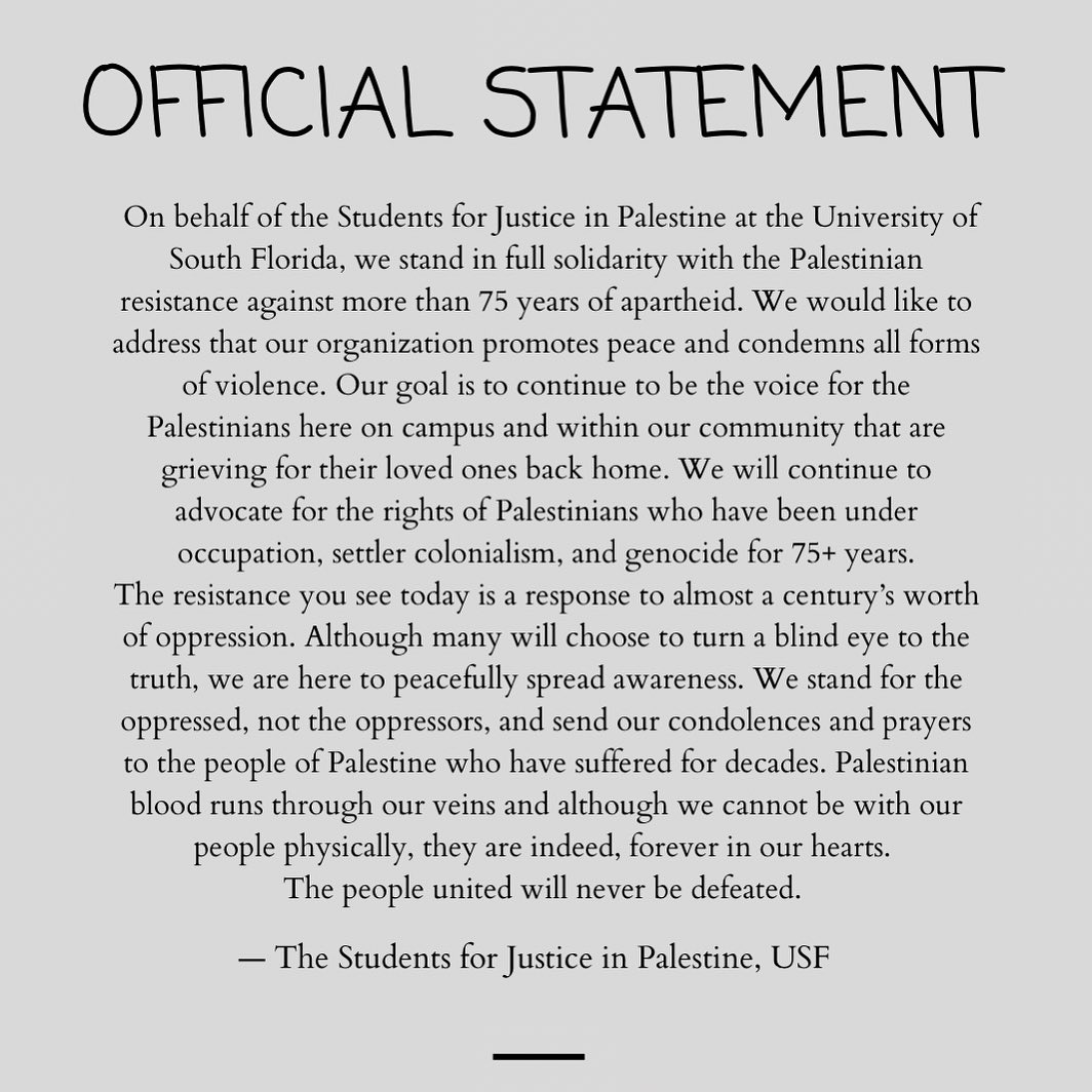 Justice in Palestine Group at USF Sues DeSantis Over Ban Order